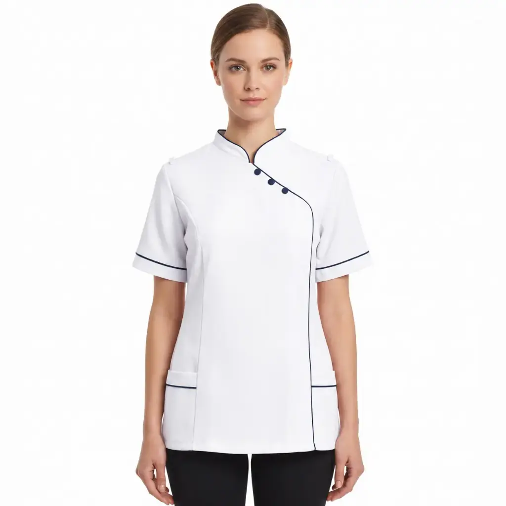 Mandarin collar tunic for spa and salon